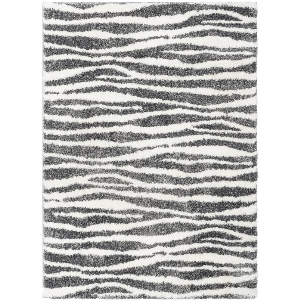 Well Woven Celeste Faro Modern Coastal Waves Shag Dark Grey 5 ft. 3 in ...