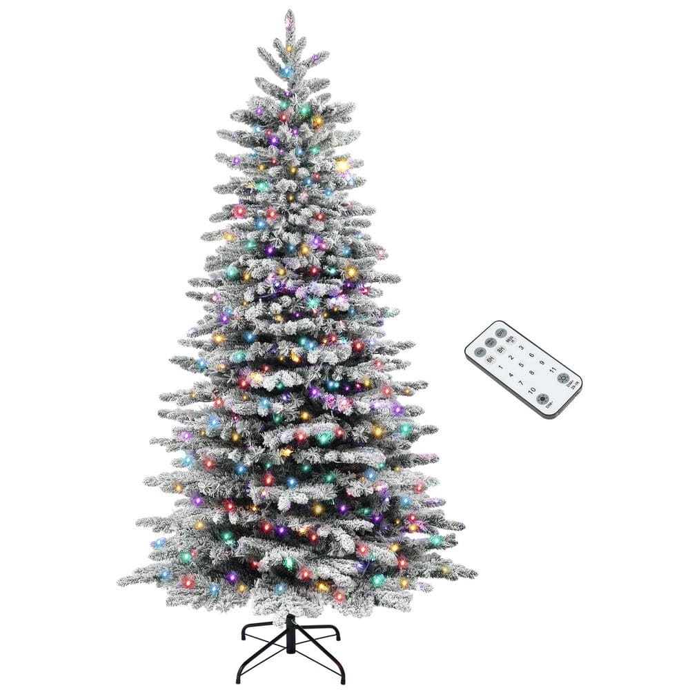 Ama pear 7. 5 ft. Snow Flocked Artificial Christmas Tree Xmas Tree with ...