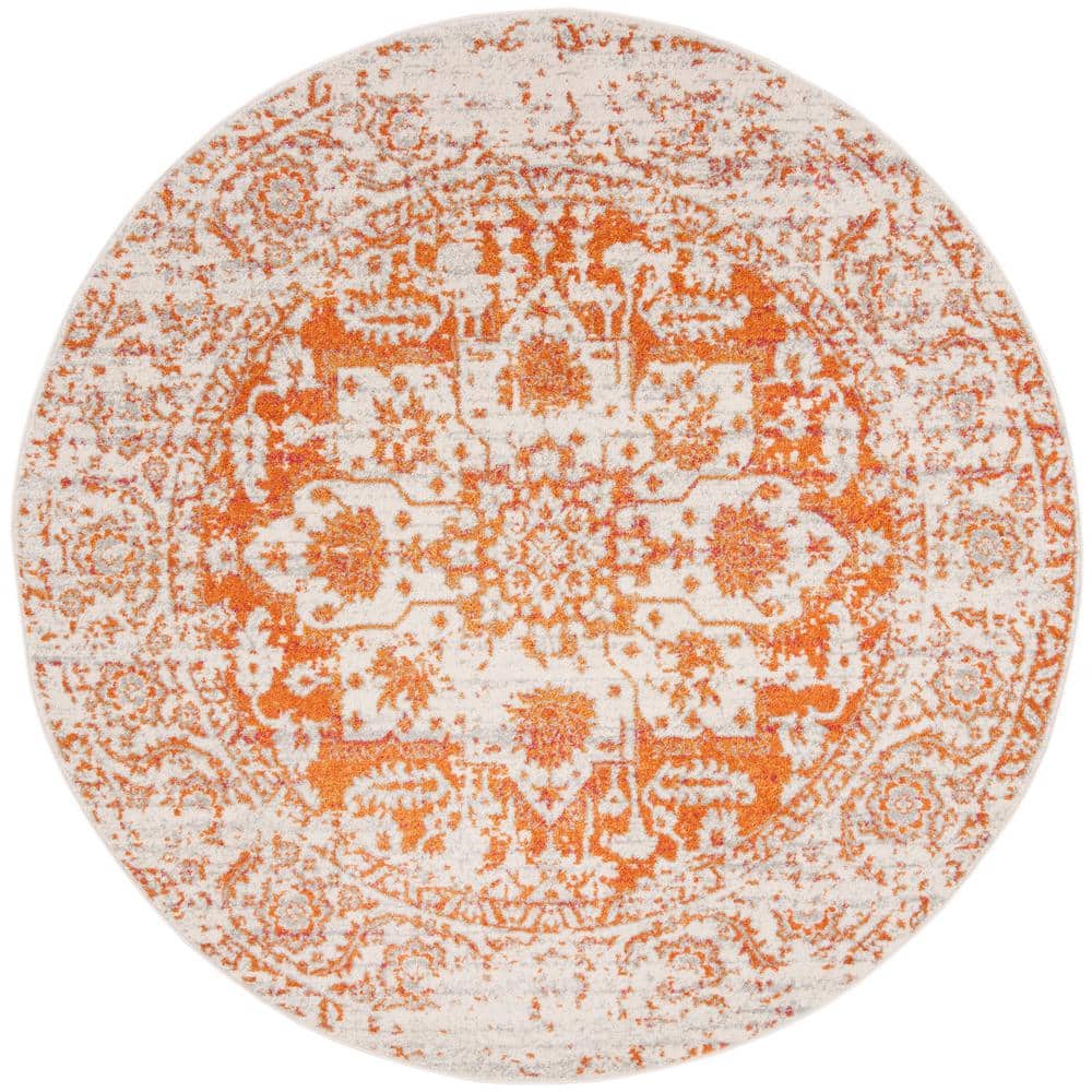 SAFAVIEH Madison Orange/Ivory 8 ft. x 8 ft. Geometric Border Floral ...