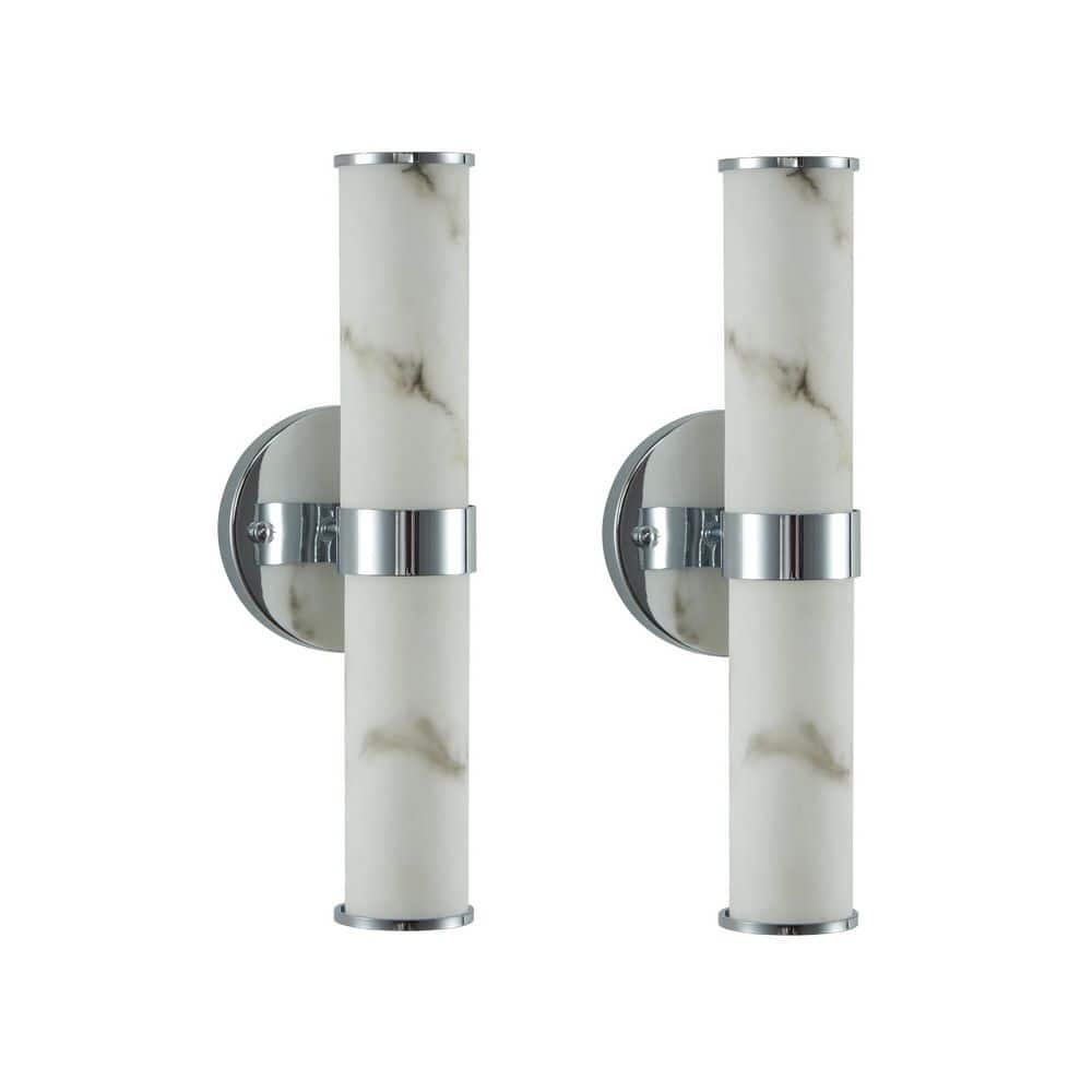 PUDO 4.70 in. 2-Light Chrome Resin Imitation Marble Texture Wall Sconce ...