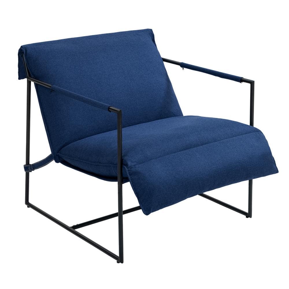 Uixe Blue Removable Cushions Sling Accent Armchair with Matte Black ...