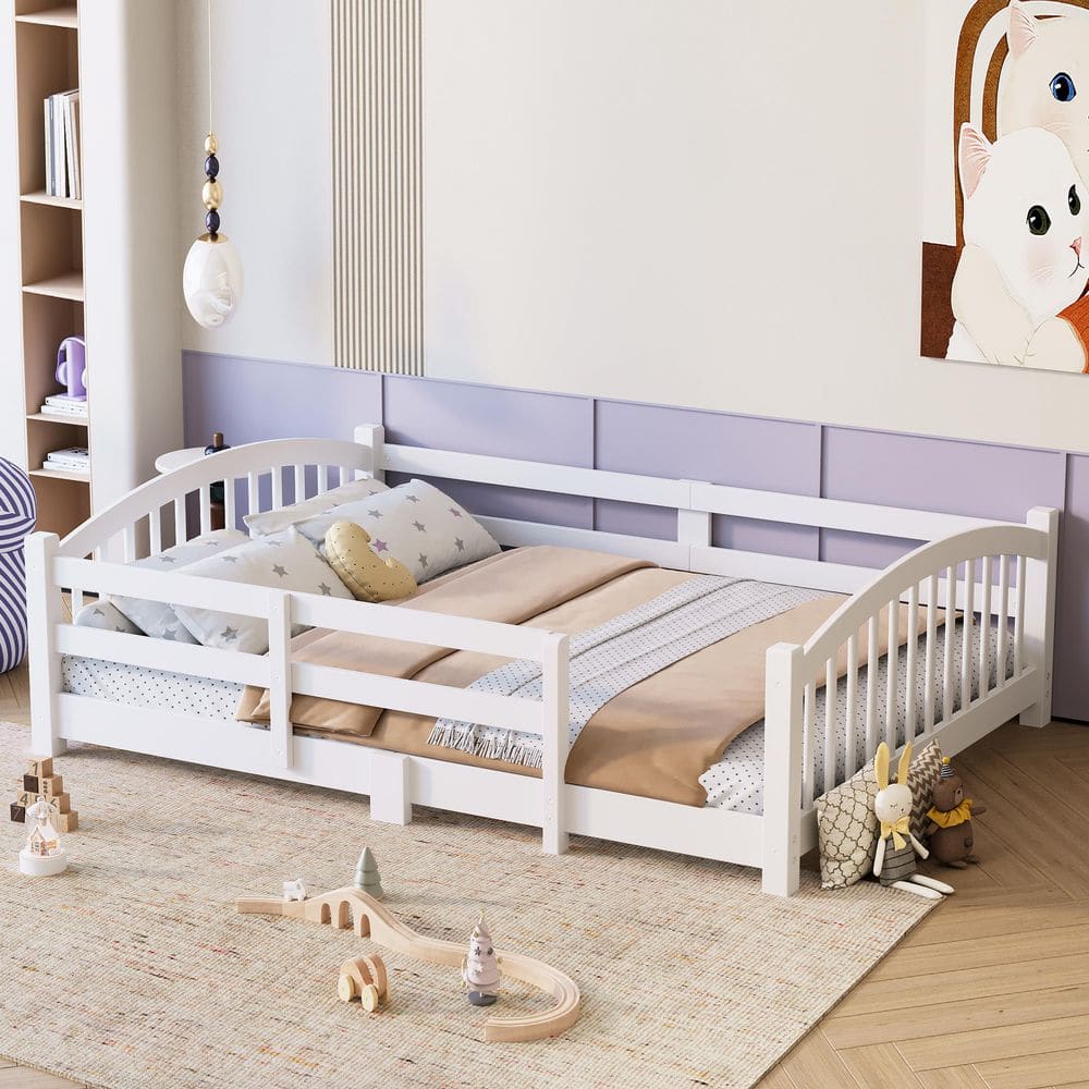 Noble House Valero White Wood Frame Floor Bed Full Size Platform Bed ...