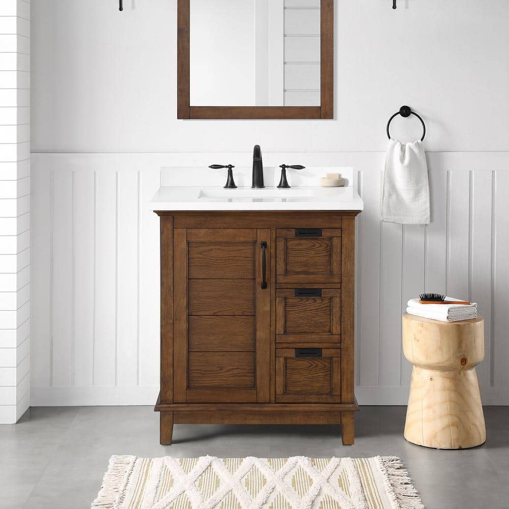 OVE Decors Pembroke 30 in. Single Sink Antique Oak Bath Vanity with ...