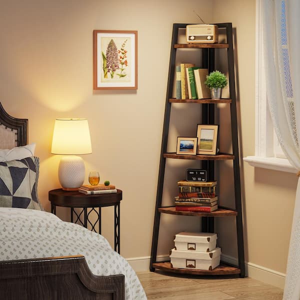 Tall corner ladder shelf store