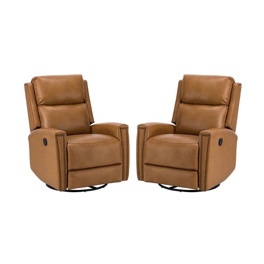 ARTFUL LIVING DESIGN Savino Camel Leather Swivel Rocker Recliner with ...