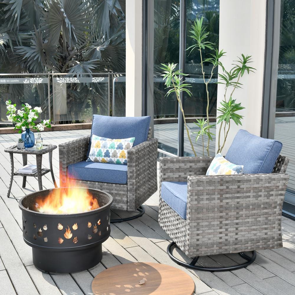 Toject Eufaula Gray 4-Piece Wicker Patio Conversation Swivel Chair Set ...