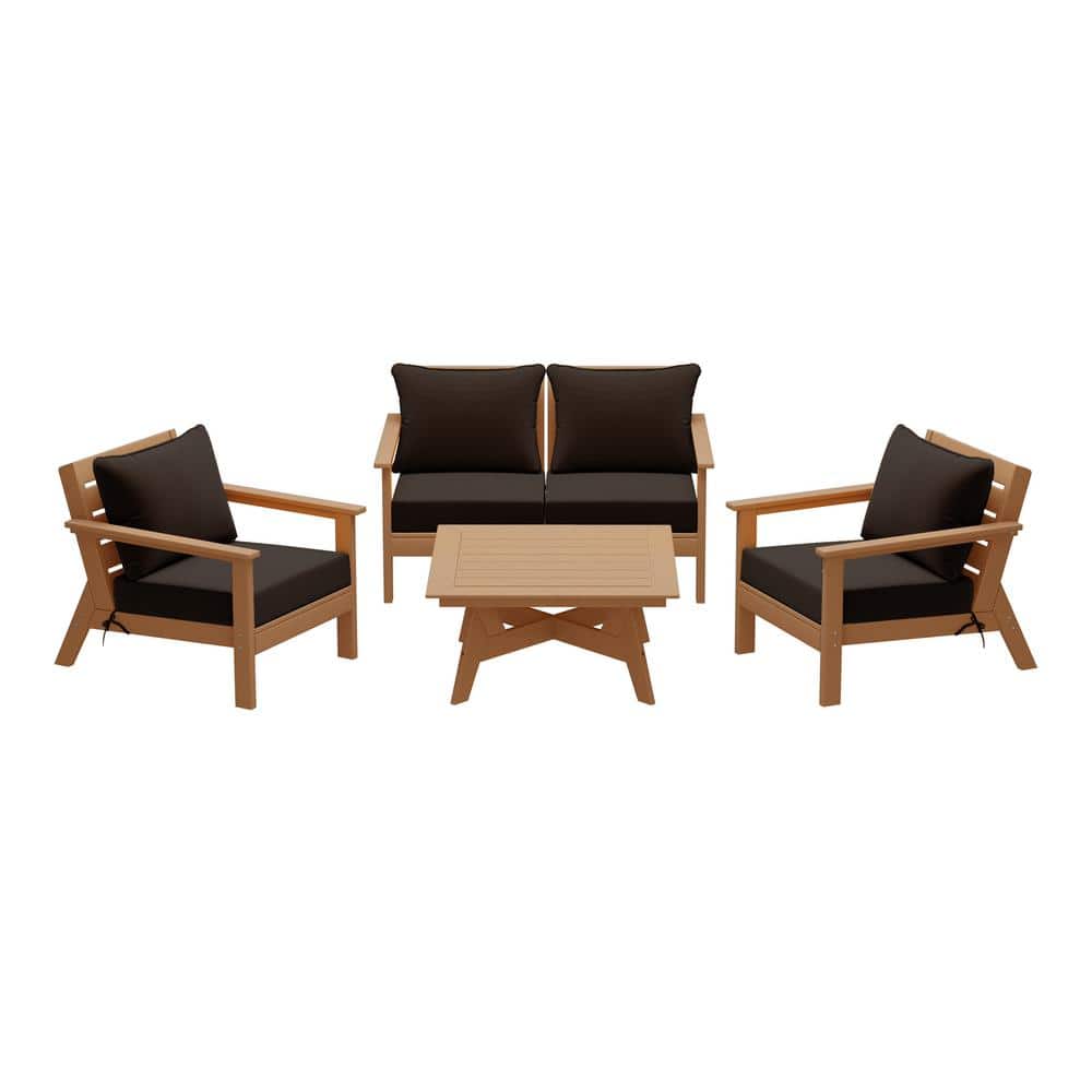 WESTIN OUTDOOR Birchwood Teak Arrangeable 5-Piece Outdoor Patio HDPE ...