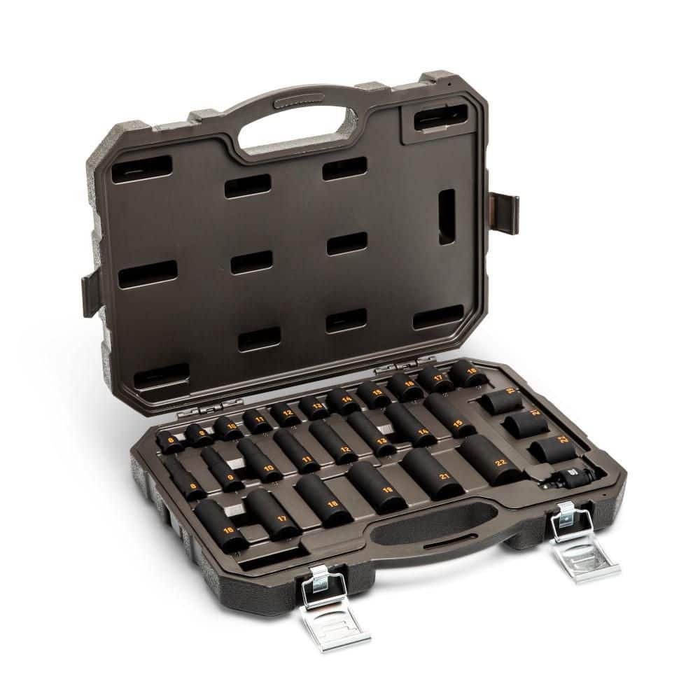 GEARWRENCH 3/8 in. Drive 6-Point Metric Hi-Viz Standard & Deep Impact Socket Set (29-Piece ...