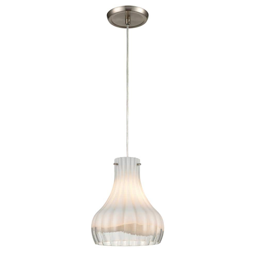 Titan Lighting Cinco 1-Light Satin Nickel Mini Pendant Light with Glass ...