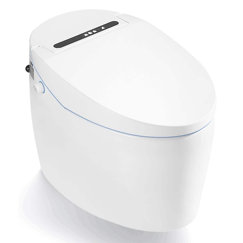 BWE Elongated Smart Toilet Bidet in White with Auto Open, Auto Close ...