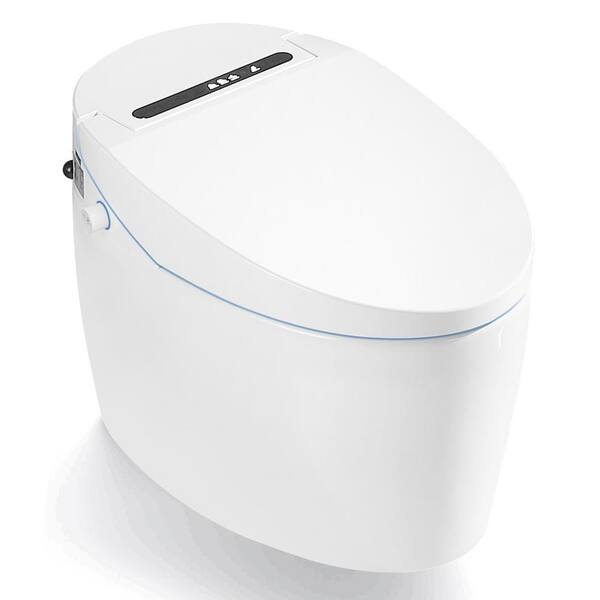 BWE Elongated Smart Toilet Bidet in White with Auto Open, Auto Close ...
