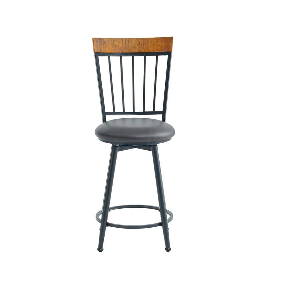 Steve Silver Tyler 24 in. Black Upholstered Gray Metal Swivel Counter ...
