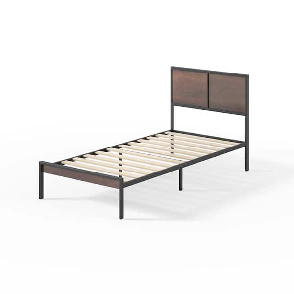 Zinus Mory Brown Metal Twin Platform Bed Frame with Split Headboard ZU ...