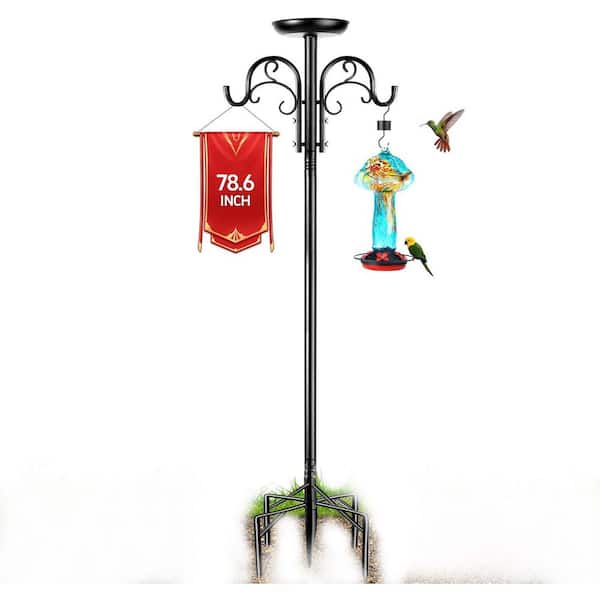 92 in. Tall 2-Pack Heavy-Duty Black Metal Outdoor Double Shepherd Hooks ...