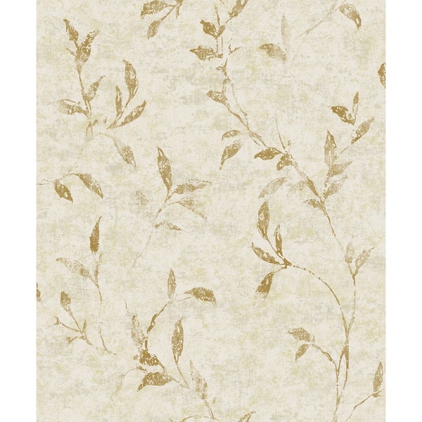 Elegance Collection Beige Leaf Impression Metallic Finish Non-Pasted ...