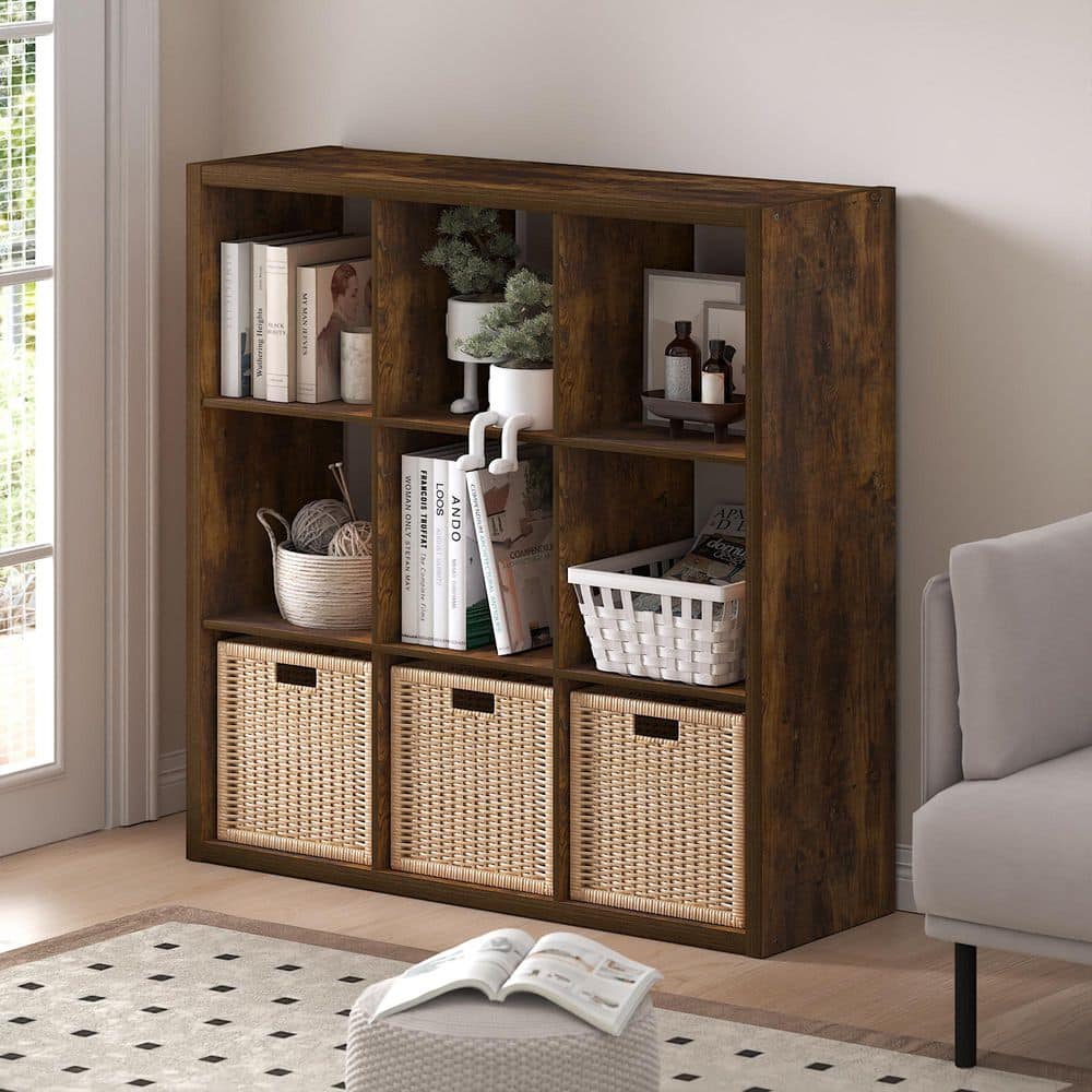 Furinno Cubicle 43.7 in. Tall Amber Pine Wood 9 Shelf Open Back ...