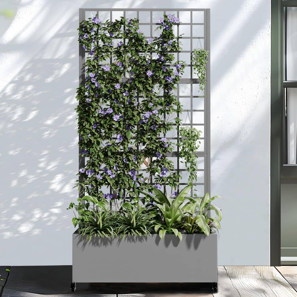 Dovelina 73 in. x16 in. x35 in. Gray Metal Iron Planter Box with ...