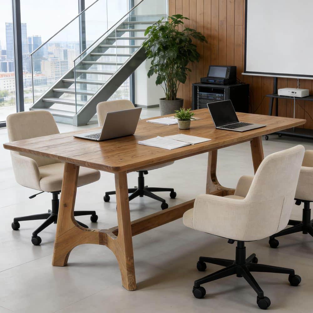 BYBLIGHT Moronia 62.99 in. Brown Rectangle Solid Wood Computer Desk, 6 ...