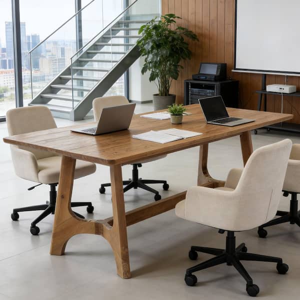 BYBLIGHT Moronia 62.99 in. Brown Rectangle Solid Wood Computer Desk, 6 ...