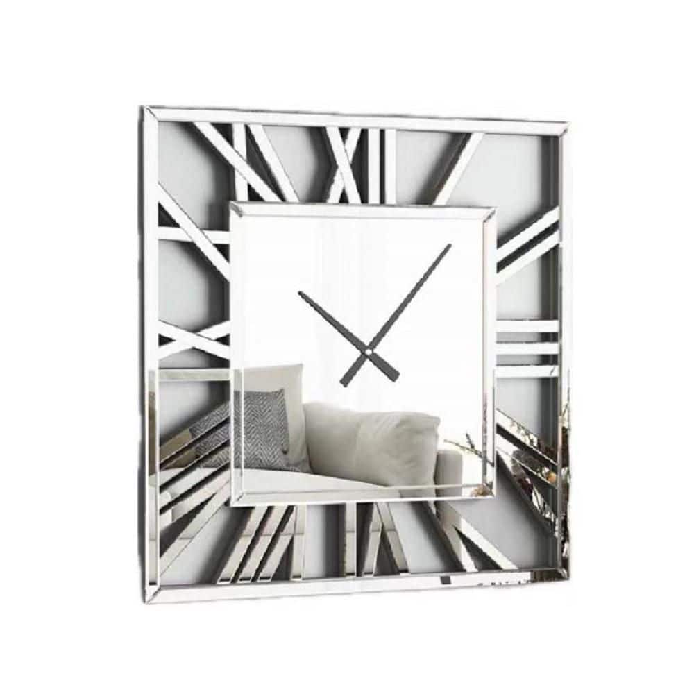 31.5 in. Decorative Wall Clock, Mirrored Square Glass Large Wall Clock ...