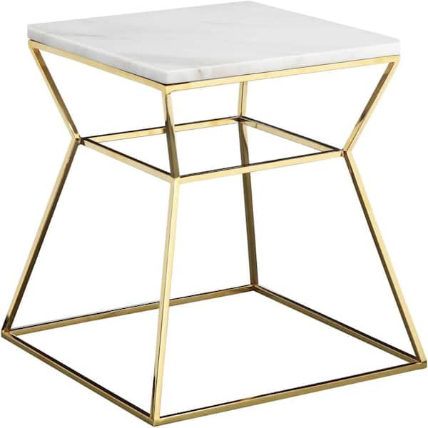 HOME IMPORTS EMPORIUM 18 in. White and Gold Rectangle Faux Marble End ...