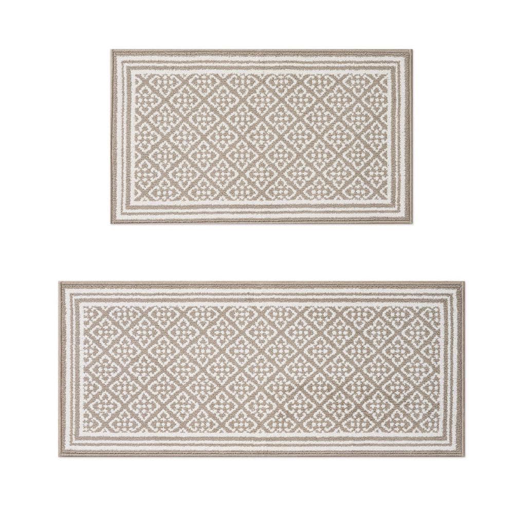 Laura Ashley Isla 2-Tone Linen/Ivory 2 ft. x 5 ft. Geometric 2-Piece ...