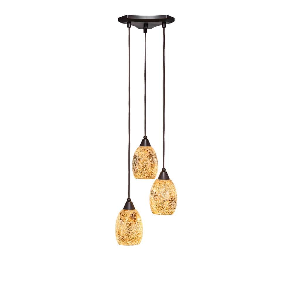 Condor 3 Light Dark Granite, Cluster Pendant Light with 5 in. Gold ...