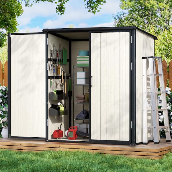 Sizzim 5 ft. W x 3 ft. D Beige Outdoor Storage Plastic Resin Shed with ...