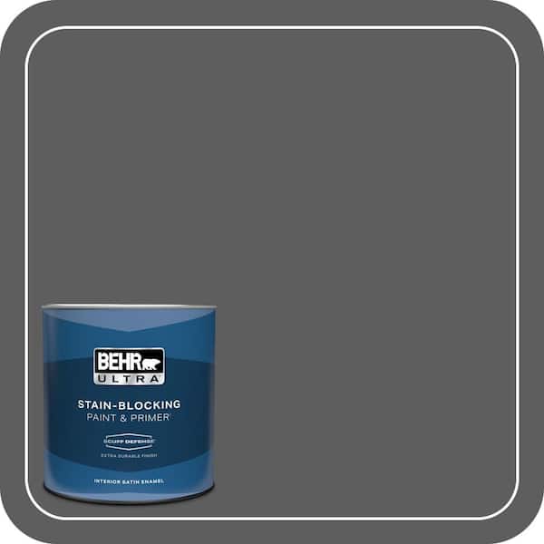 BEHR ULTRA 1 qt. #N520-6 Asphalt Gray Extra Durable Satin Enamel ...