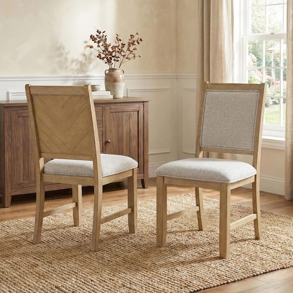 Furniture of America Reese Natural Fabric Chevron Back Dining Chair Set ...