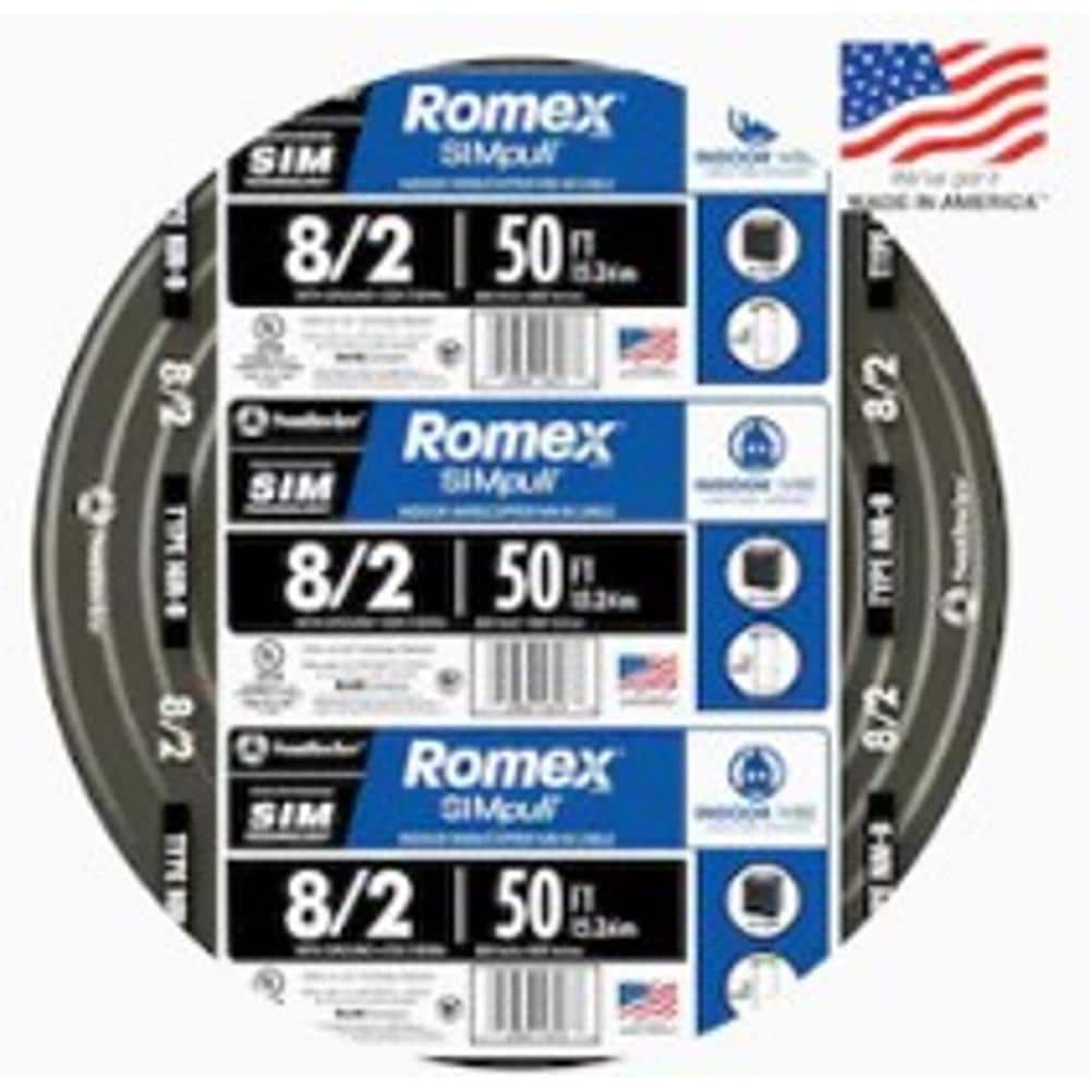 Southwire 50 ft. 8/2 Black Stranded Romex SIMpull CU NM-B W/G Wire ...