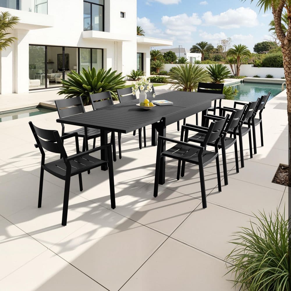 CLOUDFLY 11-Piece Aluminum Outdoor Dining Set with 106. 2 in ...