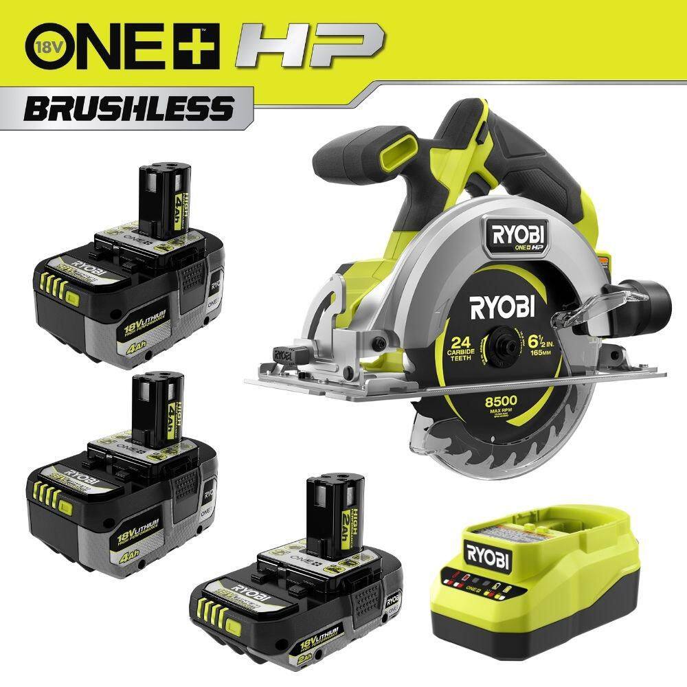 RYOBI ONE+ HP 18V Brushless Cordless Compact 6-1/2 in. Circular Saw Kit ...