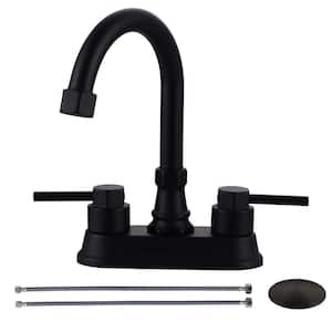 ARCORA 4 in. Centerset Double-Handle High Arc Bathroom Faucet with Drain Kit Included in Matte ...