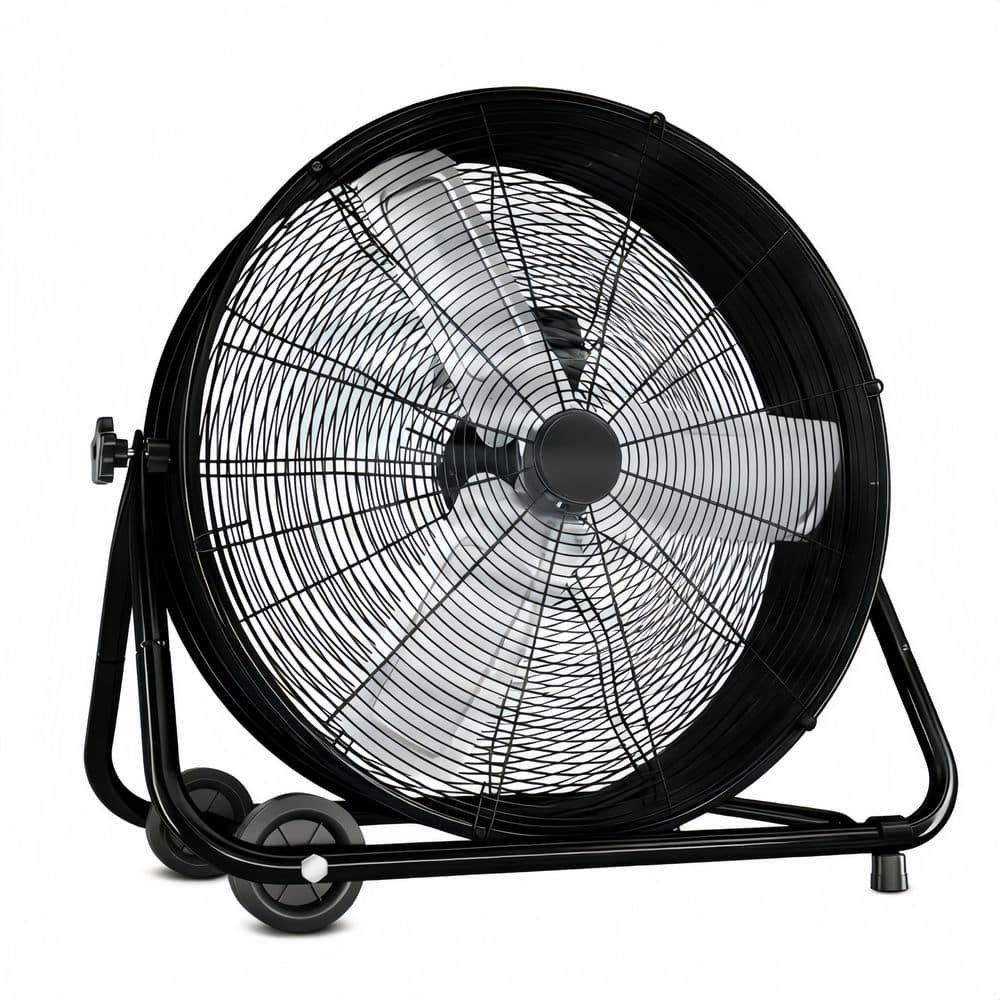 24 in. Black Industrial/Commercial Drum Fan-3-Speed Floor Fan, Low ...