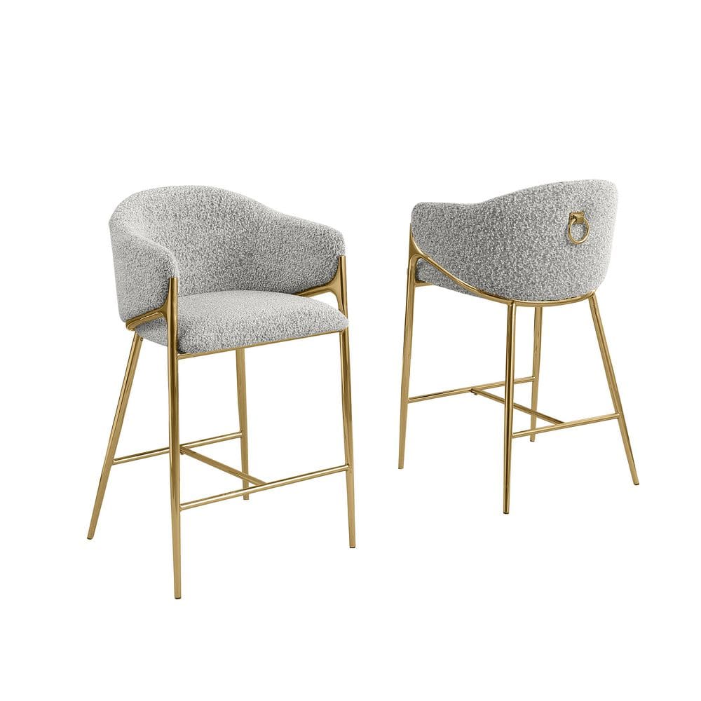 Best Quality Furniture Rogan Rich Grey Boucle Fabric Counter Height ...