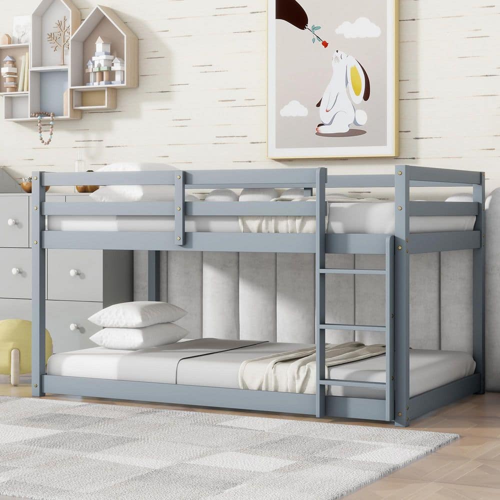 Tatahance Gray Twin Size Wood Loft Bed with Bed Rails and Ladder ...