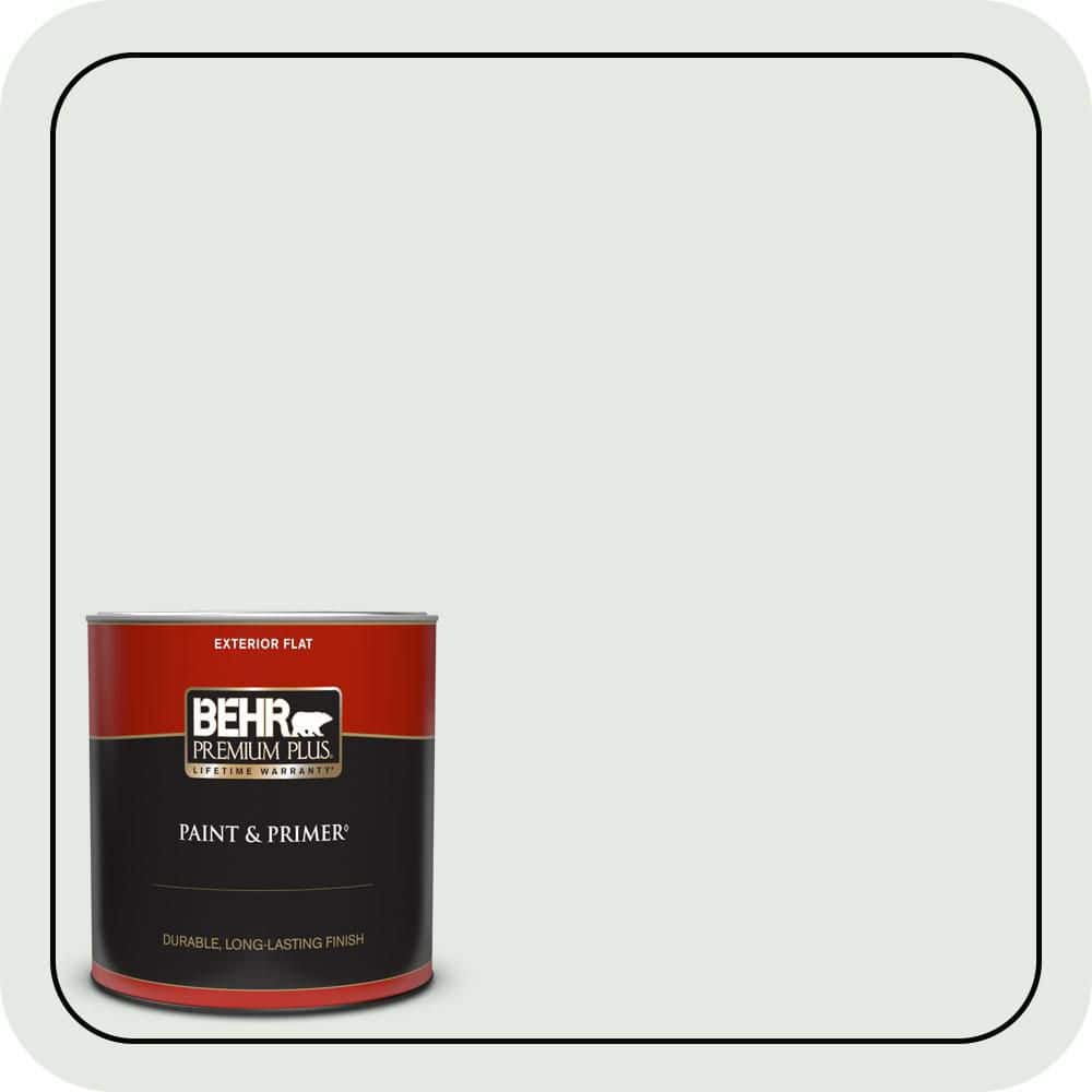 BEHR PREMIUM PLUS 1 Qt. #BL-W07 Wind Chill Flat Exterior Paint & Primer ...