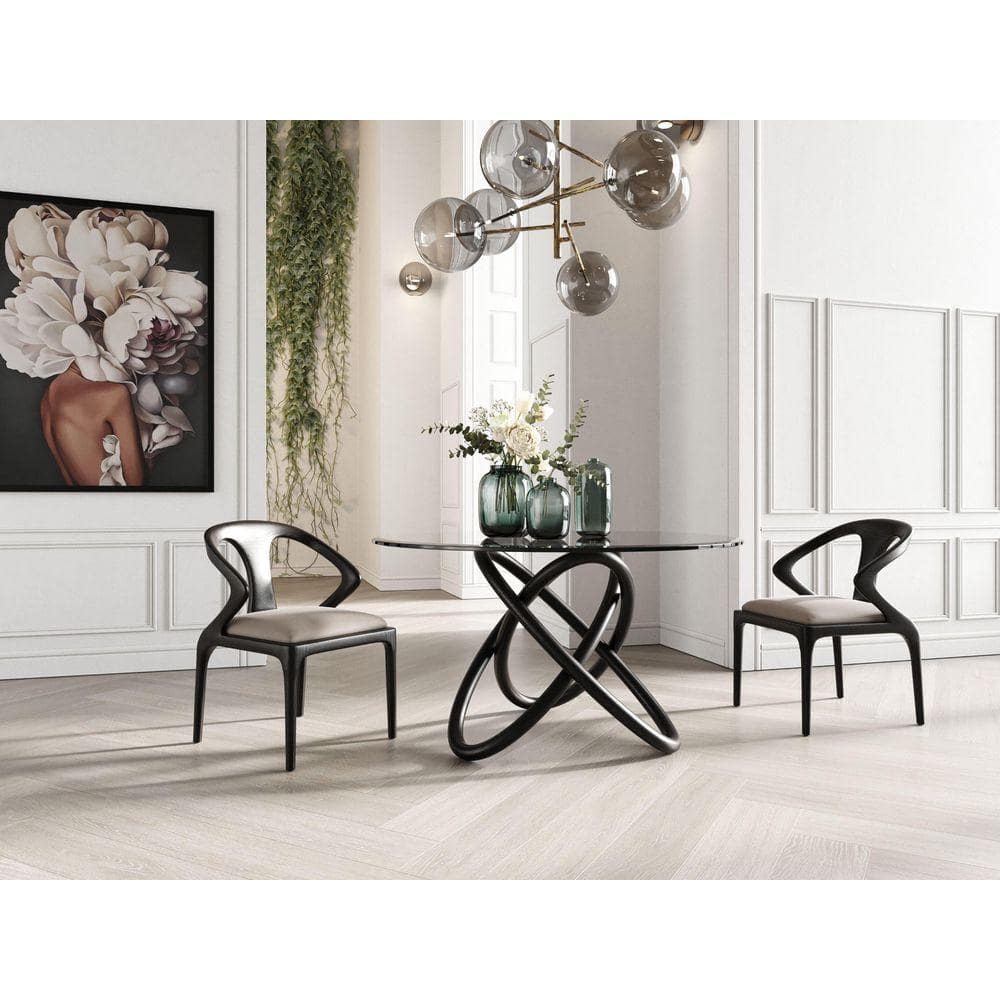 MR MODREST Modrest Mason Black Ash Glass 54 in. Pedestal Dining Table ...