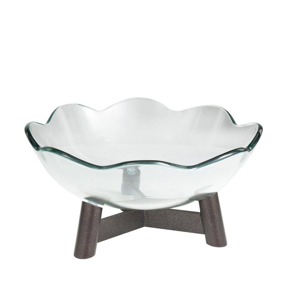 Litton Lane Clear Floral Inspired Decorative Serving Bowl with Bronze ...