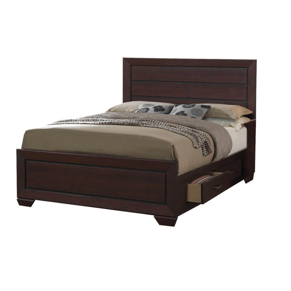 Benjara Brown Wooden Frame Queen Platform Bed with 4 Spacious Side Rail ...