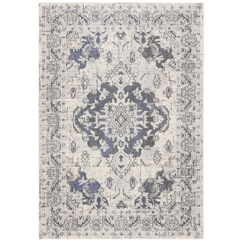 SAFAVIEH Monaco Ivory/Gray 8 ft. x 10 ft. Distressed Border Medallion ...