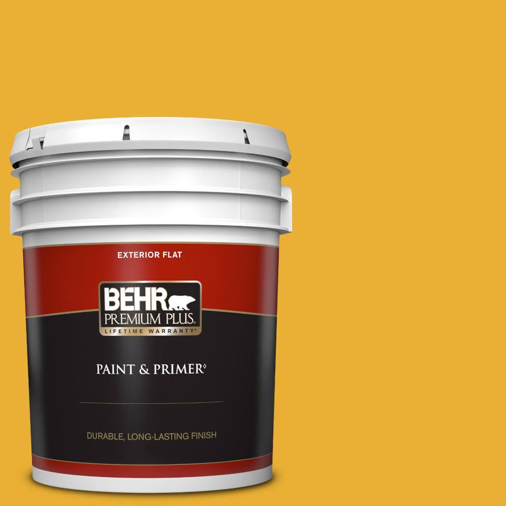 BEHR PREMIUM PLUS 5 gal. #P280-7 Midsummer Gold Flat Exterior Paint ...