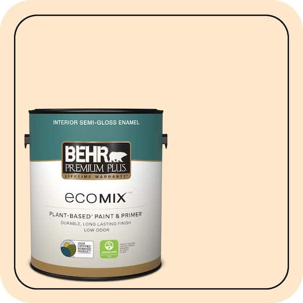 BEHR PREMIUM PLUS 1 gal. #YL-W02 Spanish Lace Semi-Gloss Enamel EcoMix ...