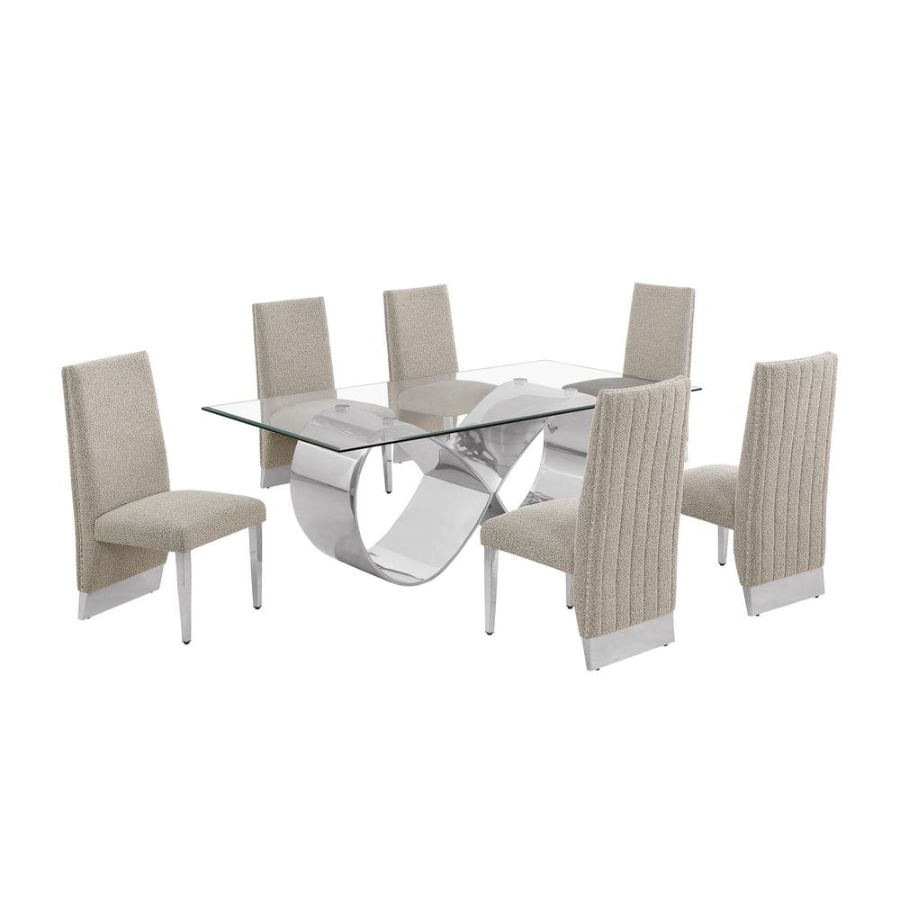 Best Quality Furniture Garrett 7-Piece Clear Tempered Glass Top with ...