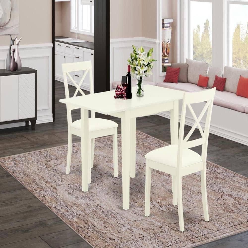 East West Furniture 3-Piece Linen White Finish Solid Wood Top Dining ...