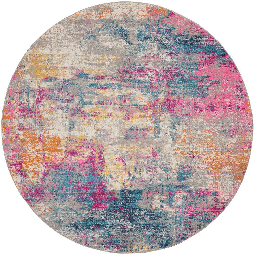 Nourison Passion Ivory/Multi 4 ft. x 4 ft. Abstract Contemporary Round ...