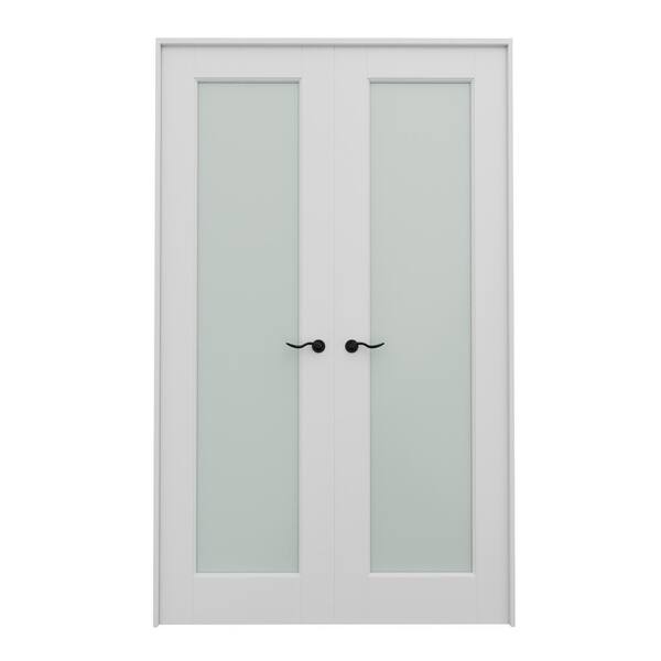 ARK DESIGN 48 in. x 80 in. 1 Lite Frosted Glass Solid Core Primed White ...