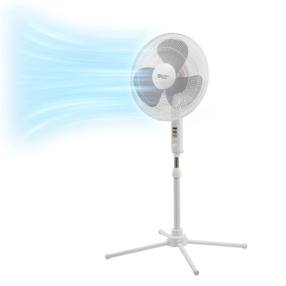 Comfort Zone 16 in. Oscillating Pedestal Fan in White CZST161BTE - The ...