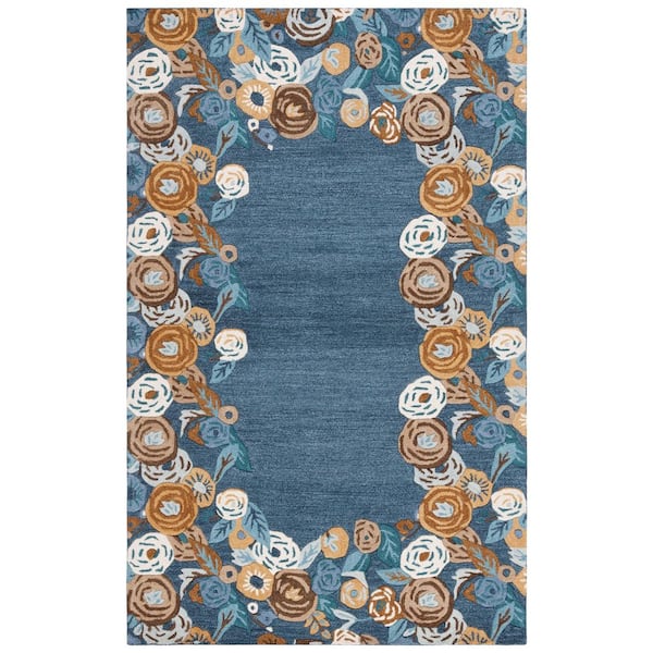 SAFAVIEH Chelsea 6 ft. x 9 ft. Blue/Ivory Floral Border Area Rug HK292M ...